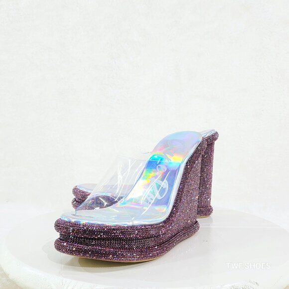 Cape Robbin | Shoes | Zesty Purple Hologram Rhinestone Platform Wedge ...
